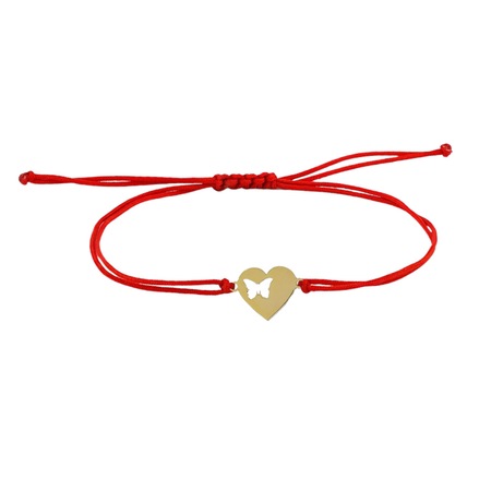 Bratara Aur 14k - Pandantiv Inima cu Fluture si snur rosu - eMAG.ro