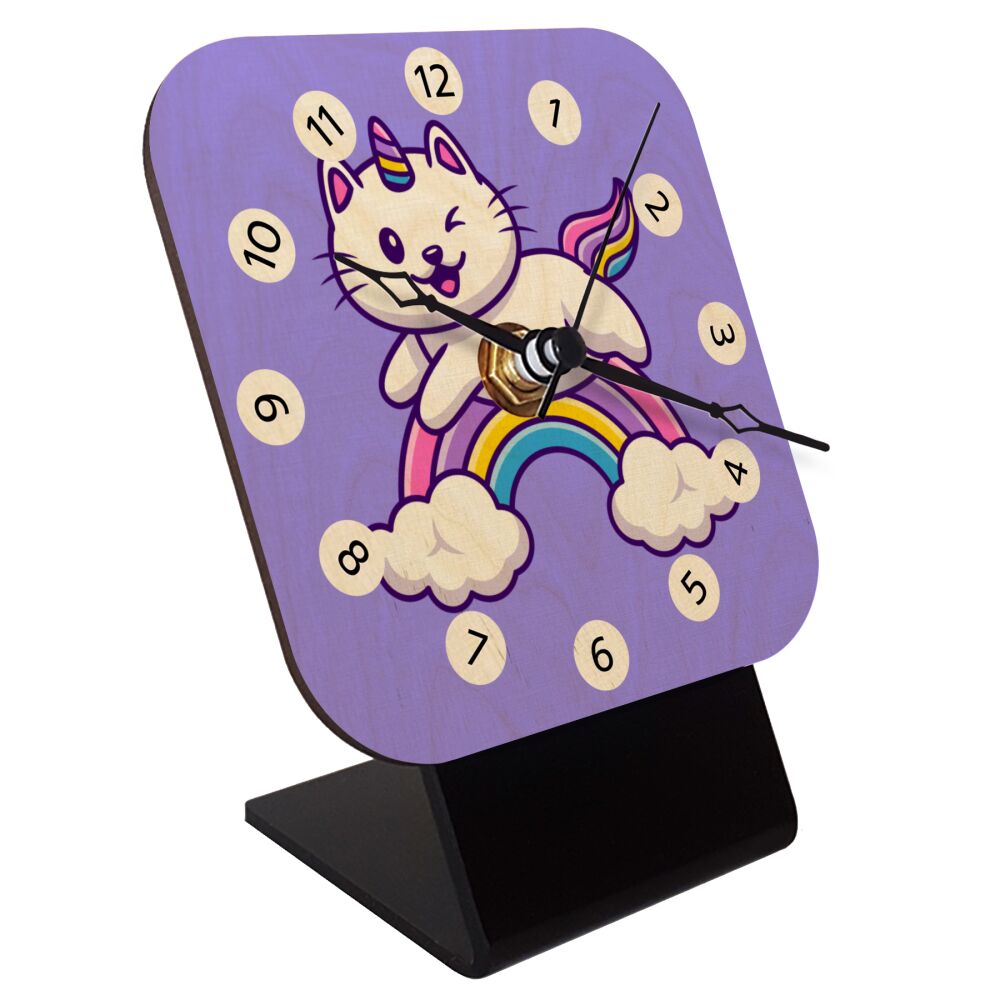 Ceas de masa Cute cat Unicorn, MDF/Plastic, 10 cm, Multicolor - eMAG.ro