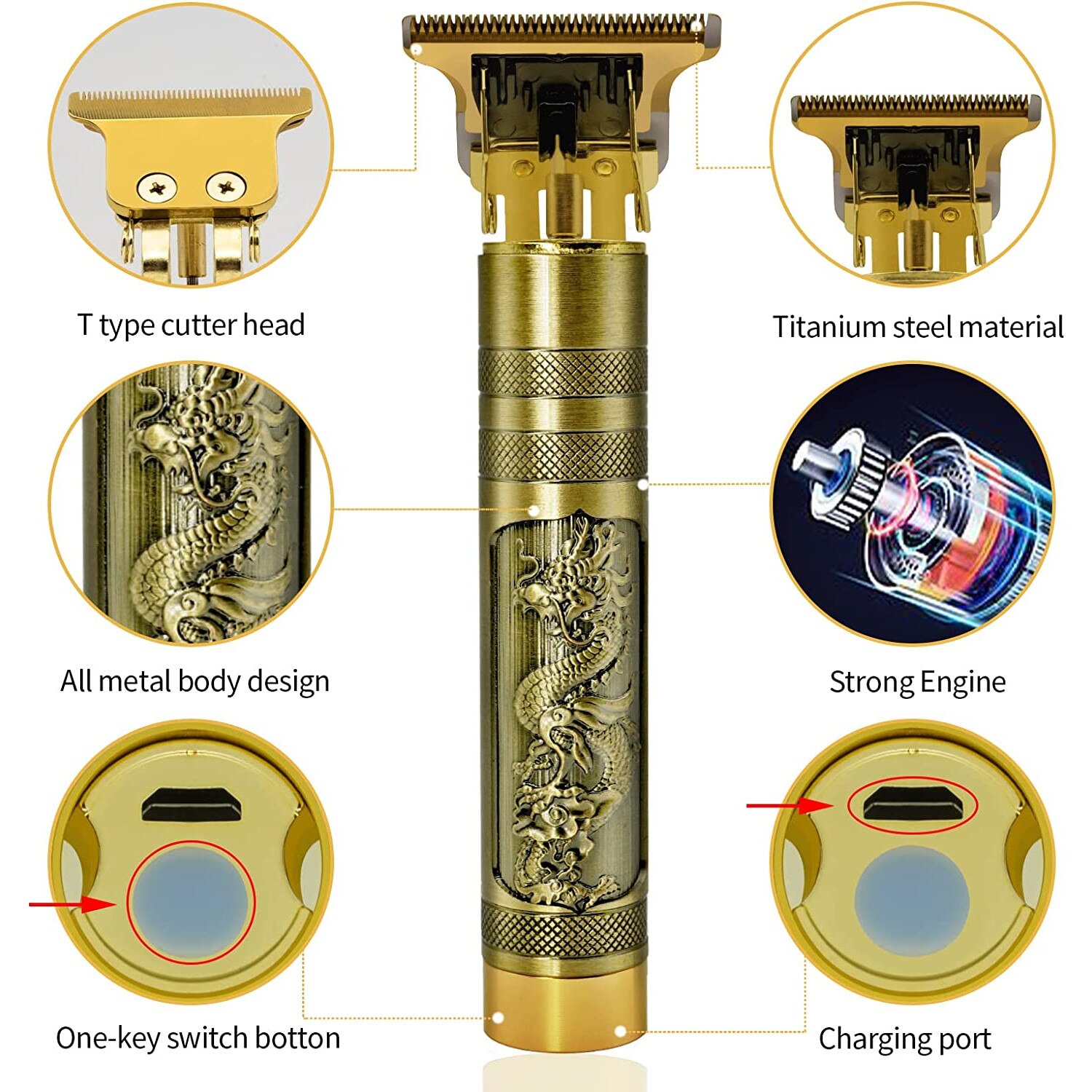 Trimmer T9 Pro, Excitat, Dragon, Titan, Wireless, Aur - eMAG.ro