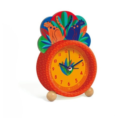Ceas desteptator pentru, Djeco, Lemn, 8.5 x 13.5 x 4 cm, Multicolor ...