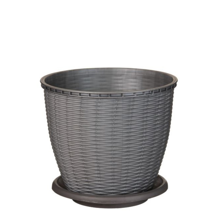 Ghiveci decorativ, Enger, Plastic, 29 x 29 cm, 16 l, Gri inchis - eMAG.ro
