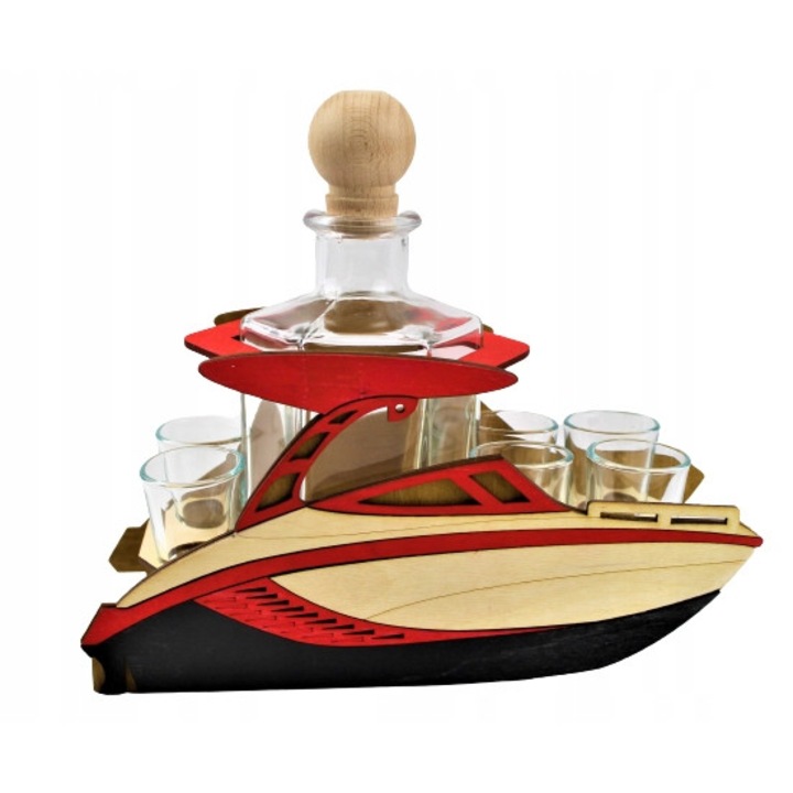 Set carafa 0,5l si 6 pahare 25ml, model barca cu motor - eMAG.ro