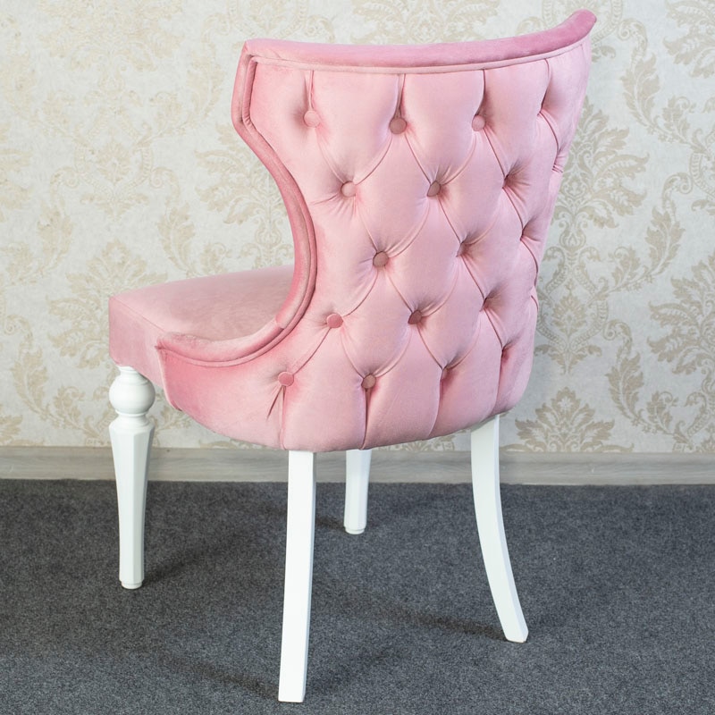 Scaun dining MILANO, Picioare albe, Tapiterie catifea roz 50x55x93cm ...