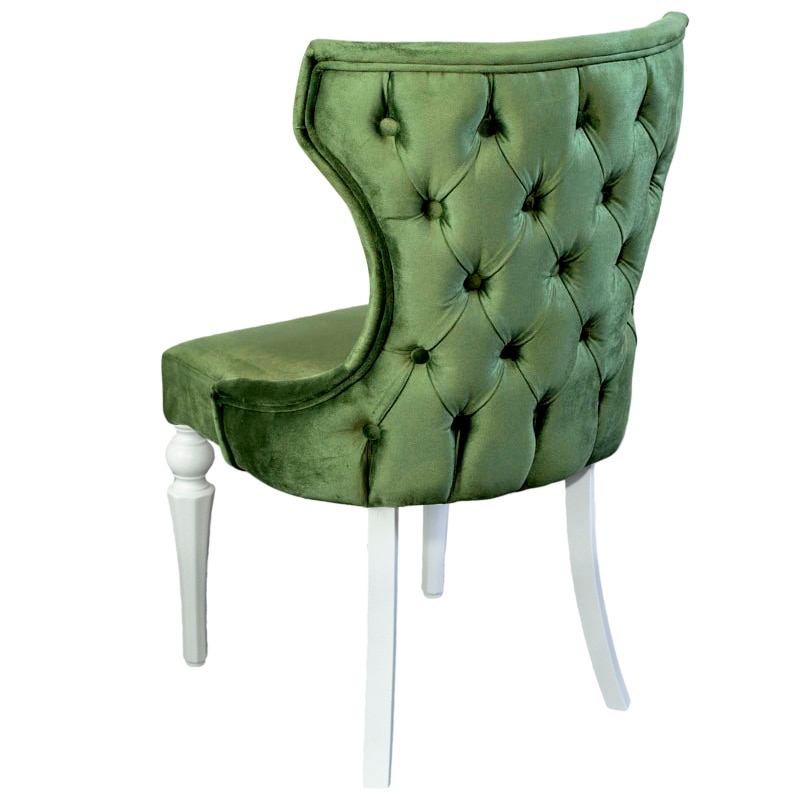 Scaun dining MILANO, Picioare albe, Tapiterie catifea verde 50x55x93cm ...