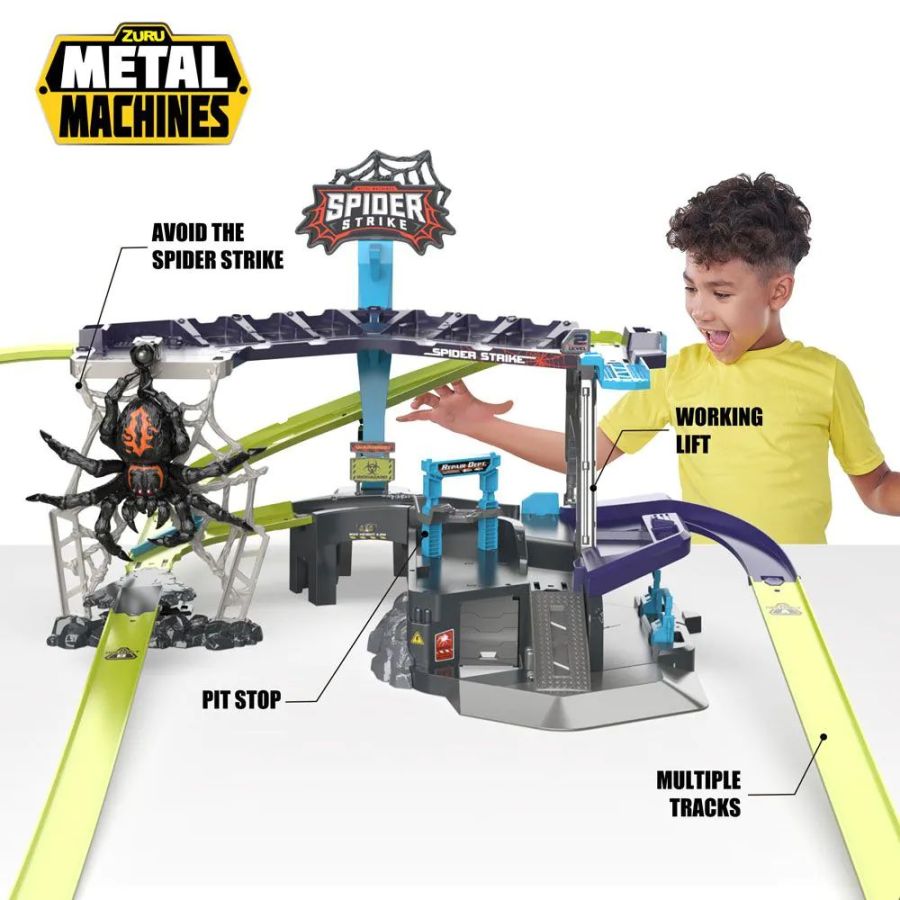 Pista cu lift si masinuta metalica Metal Machines Spider Strike - eMAG.ro
