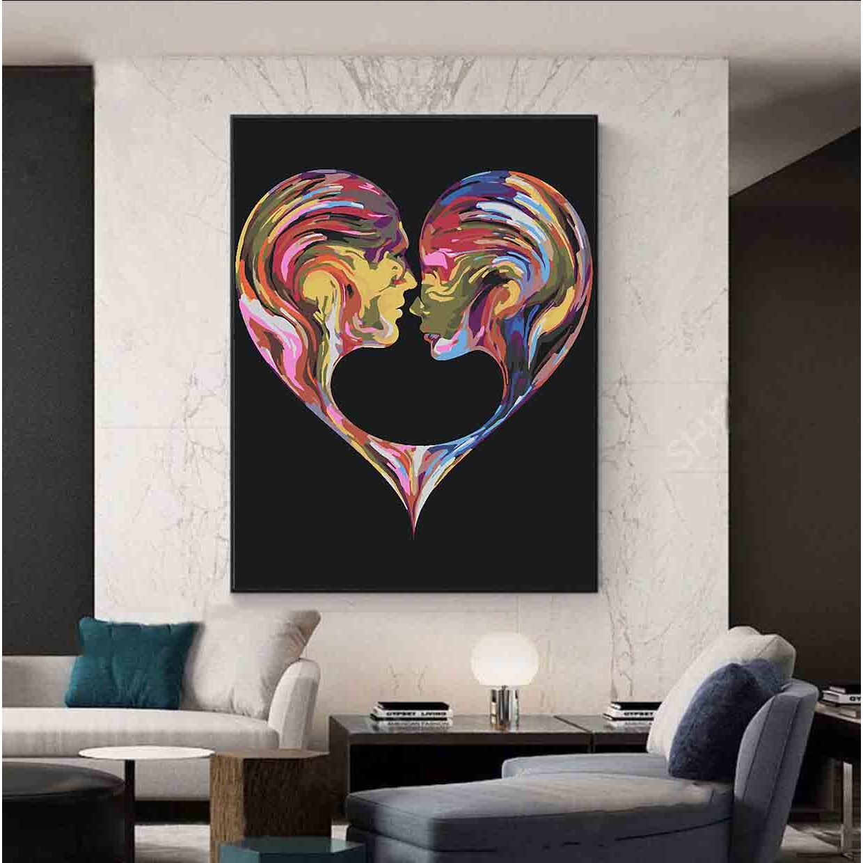 Set pictura pe numere Indragostiti 3404, panza bumbac pe rama lemn ...