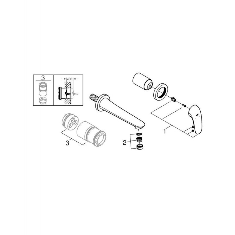 Смесител Grohe Eurostyle 29097003, Стенен, За умивалник, За вграждане, Без тяло за вграждане ...