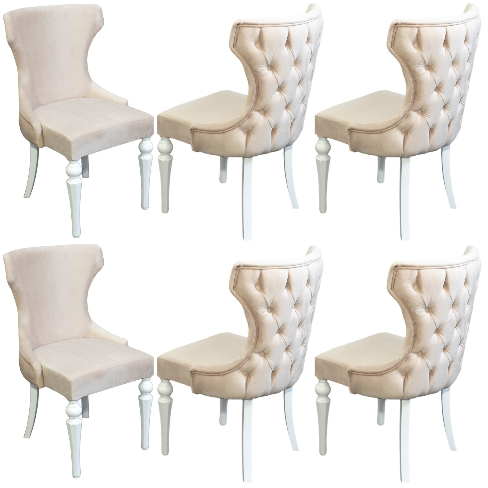 Set 6 scaune MILANO, Picioare albe, Tapiterie catifea bej 50x55x93cm ...