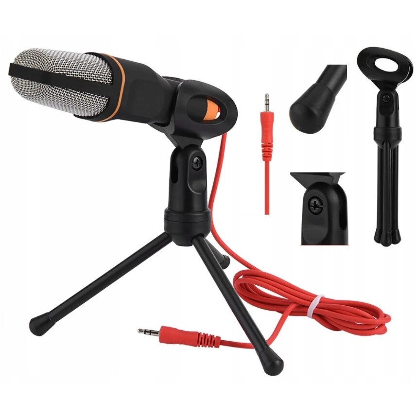 Set microfon cu condensator cu si trepied, conector jack de 3,5 mm ...