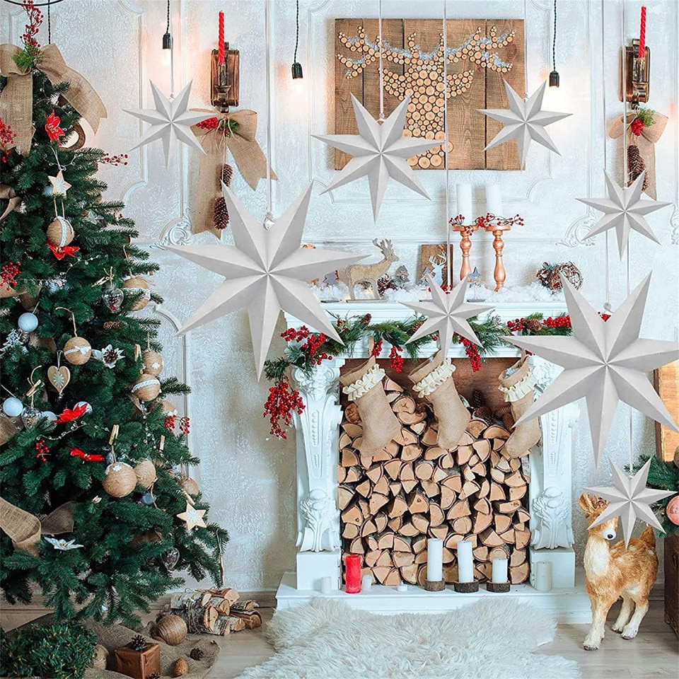 Set de 3 stele pentru Craciun Sunshine, hartie, alb, 30 x 30 cm - eMAG.ro