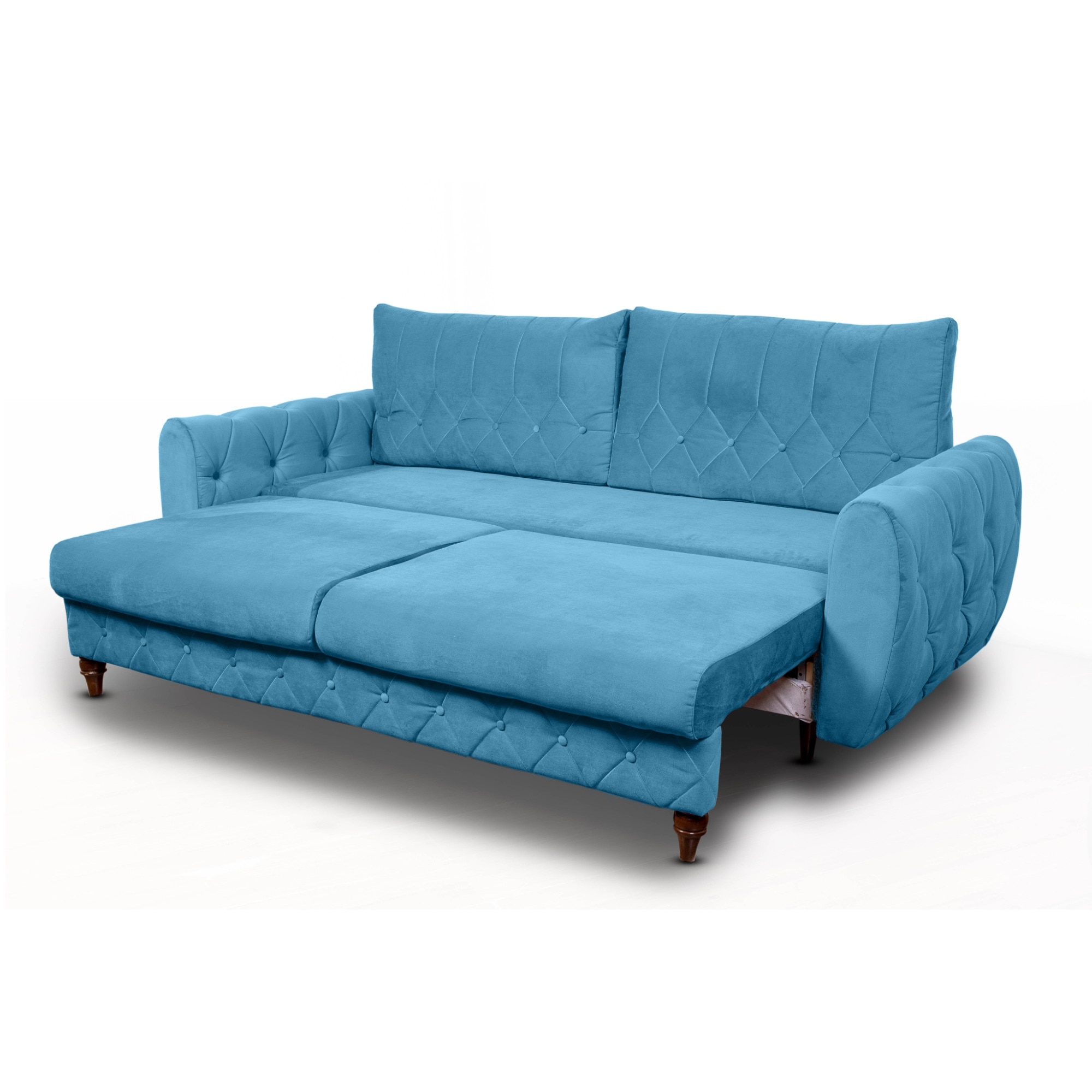 Canapea Copenhaga de 3 locuri din catifea albastru turcoaz, extensibila ...