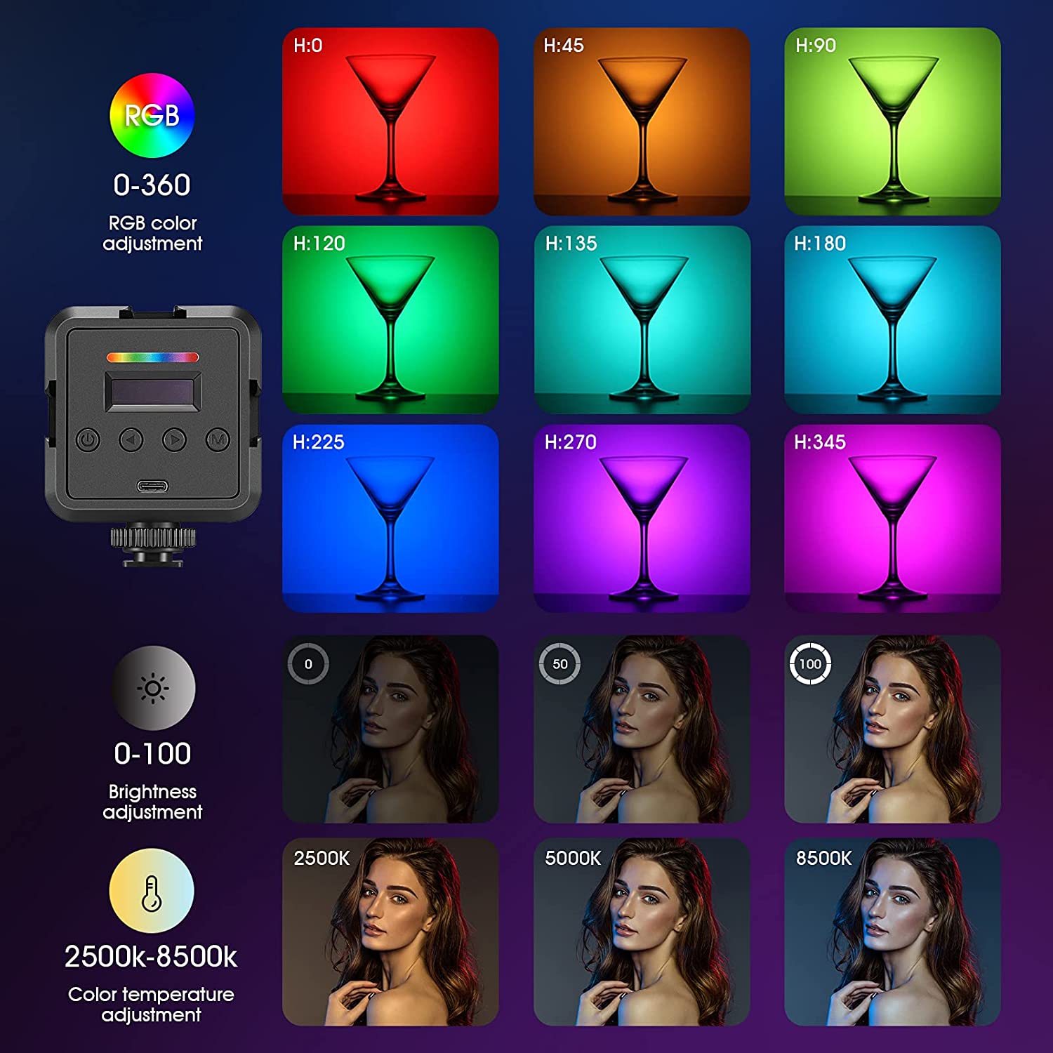 Lampa video LED RGB, lumina continua cu montura cold shoe, CRI 97 ...