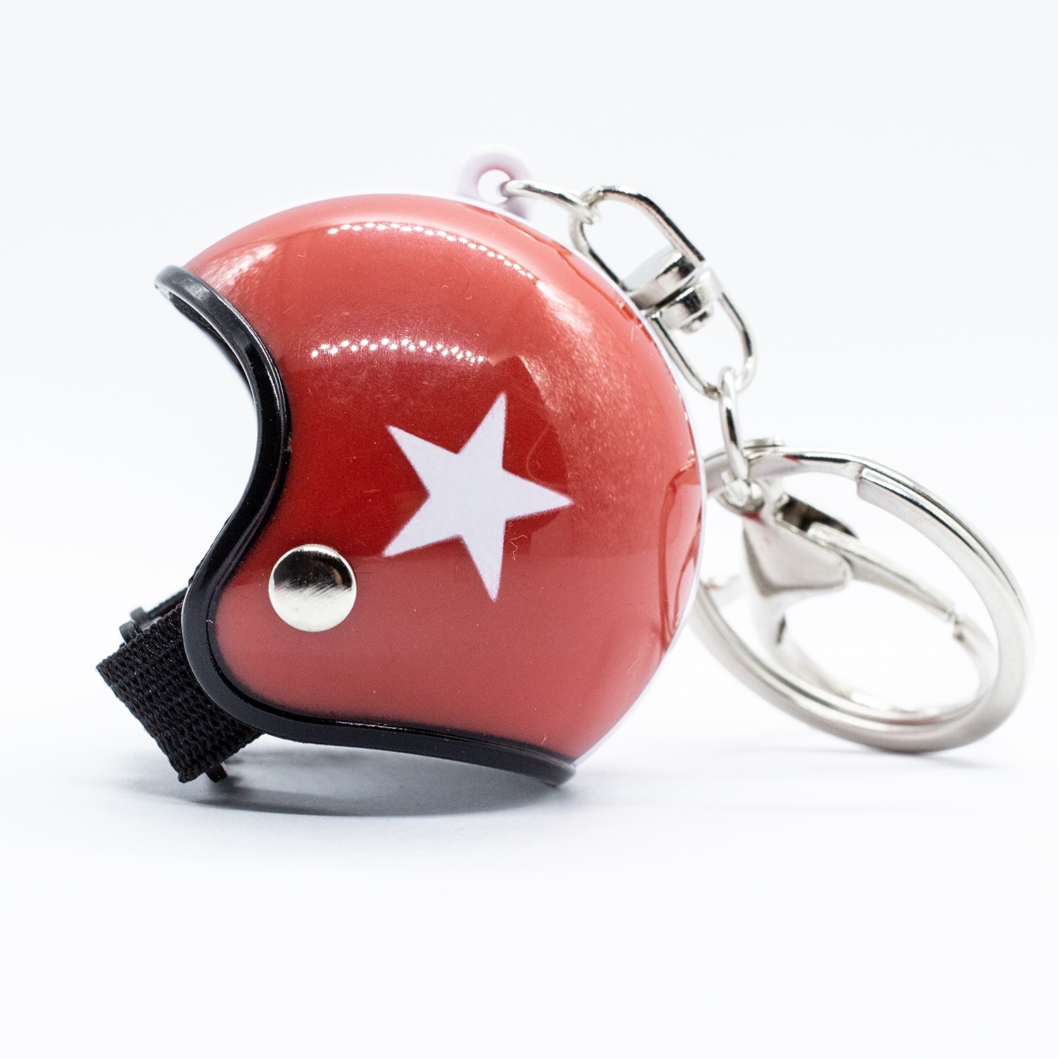 Breloc chei Lerods model casca moto cu carabina si inel, culoare rosu ...