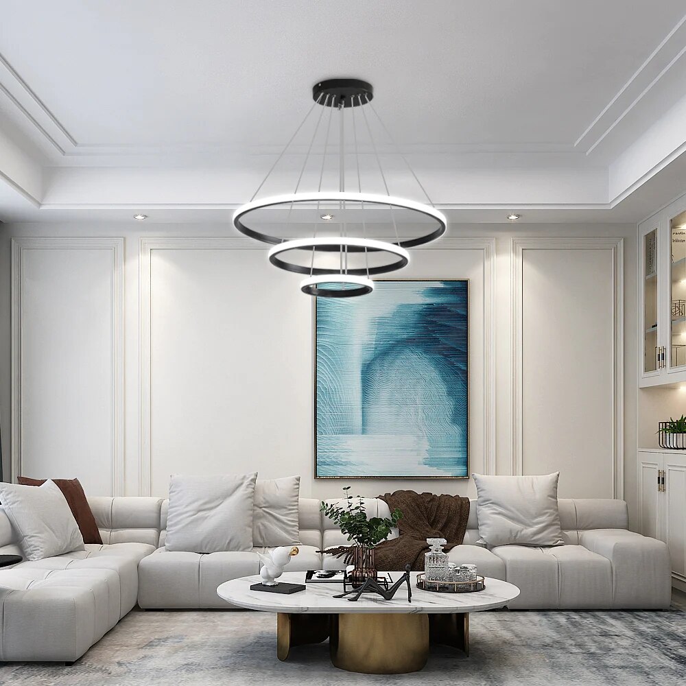 Candelabru LED Modern, SENQIU, 3 x Cercuri, Fier, 220V, Dia 60 CM ...