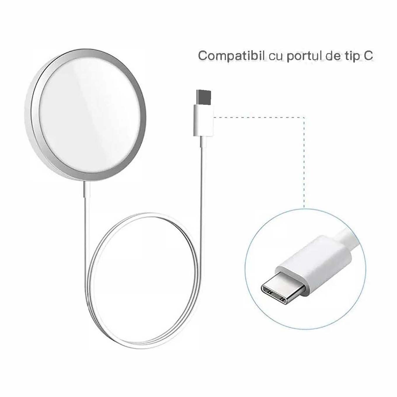 Incarcator Wireless MagSafe eOptima® N58, Fast-Charging 15W Universal, USB TIP C, compatibil cu ...