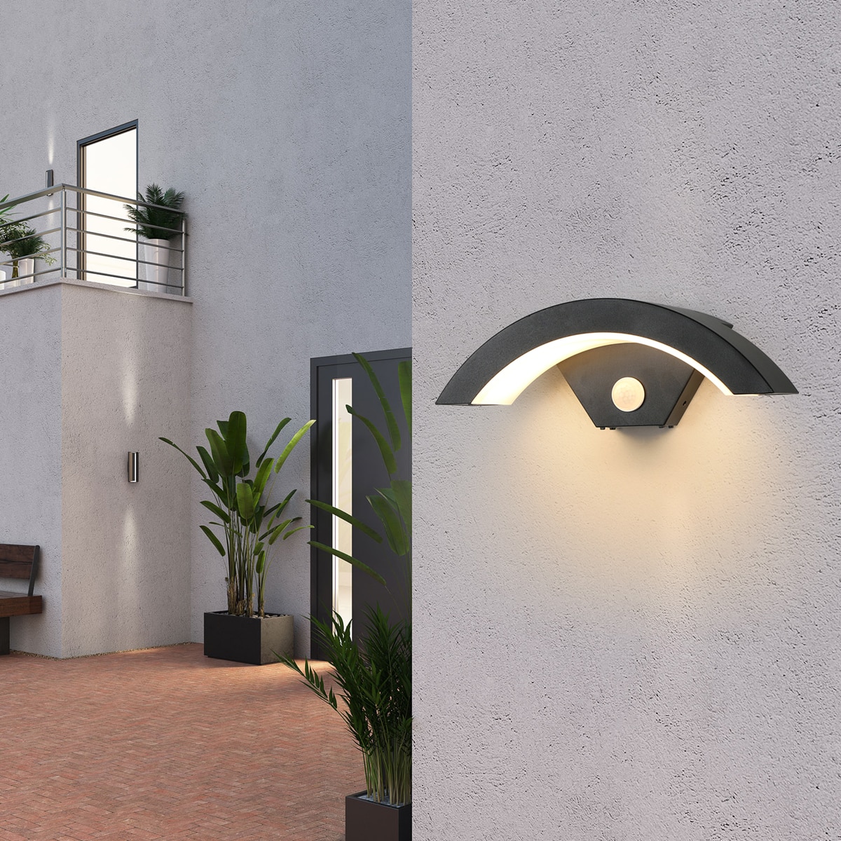 Lampa de perete LED cu senzor de miscare pentru exterior, Goeco, gri ...