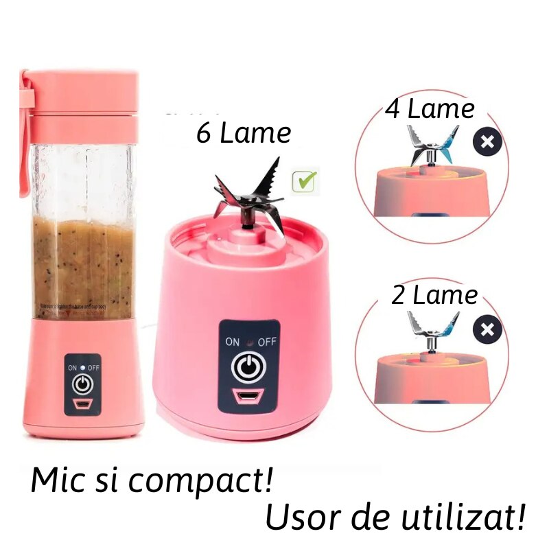 Mini blender electric portabil, cu 6 lame, incarcare rapida prin USB, pentru prepararea de ...