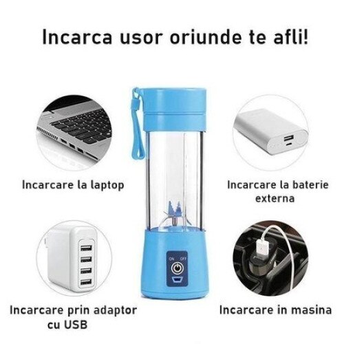 Mini blender electric portabil, cu 6 lame, incarcare rapida prin USB, pentru prepararea de ...