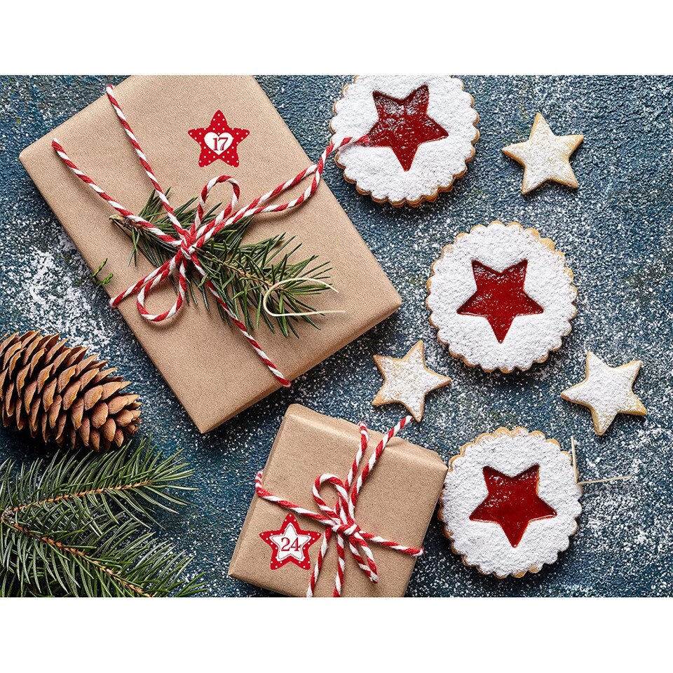 Set de 5 folii cu 24 autocolante pentru calendar de advent, hartie ...
