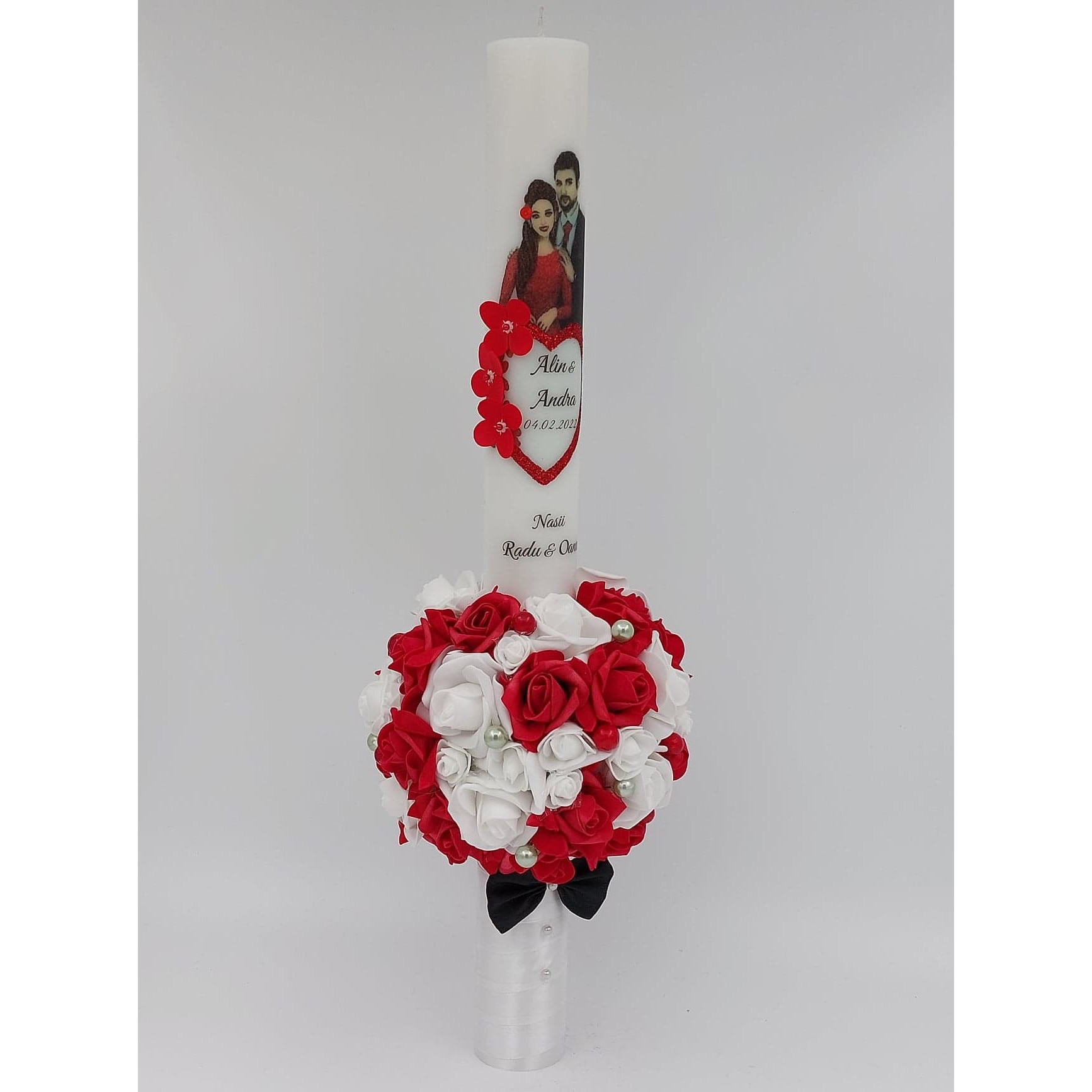 Set 2 lumanari nunta/cununie, inalte 60x5.5cm, personalizate, ornate cu ...