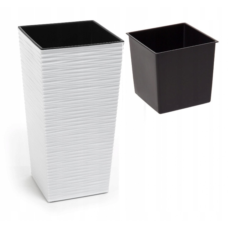 Ghiveci, Plastic, 19x19x37cm, Alb/Negru - eMAG.ro