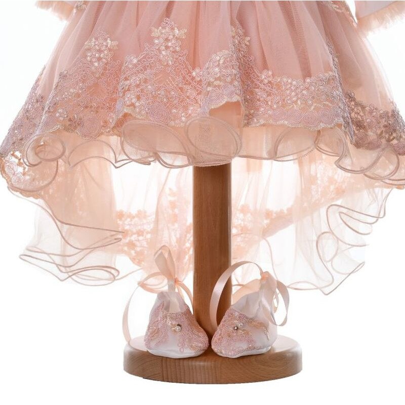 Rochita botez fetite, cu trena, culoare somon elegant, 3 piese, 1 - 3 ...
