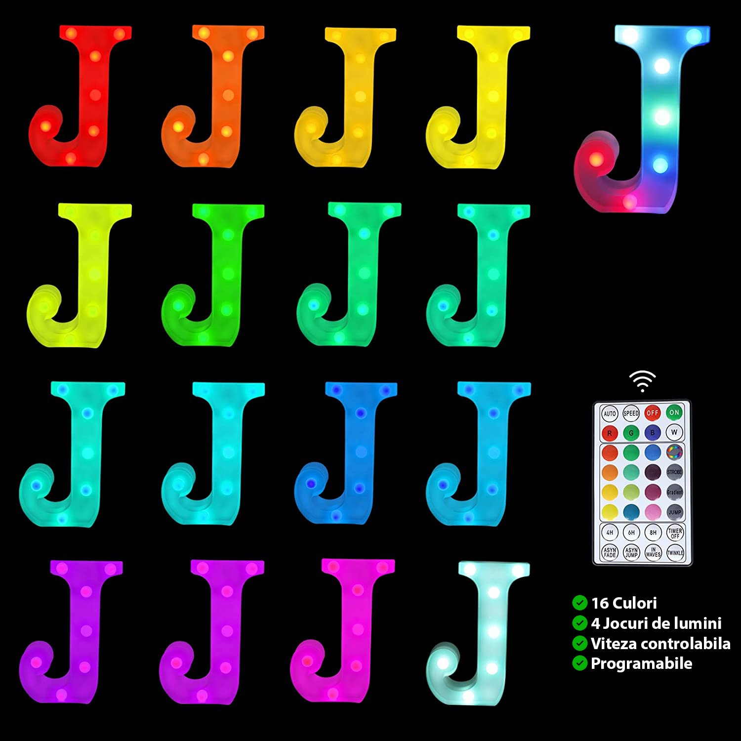 Letter J 3d világító LED, volumetrikus, távirányítóval a LED-ek ...