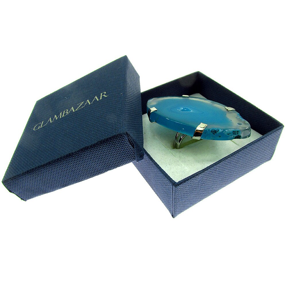 Inel reglabil statement masiv cu agat turcoaz natural 1A - eMAG.ro