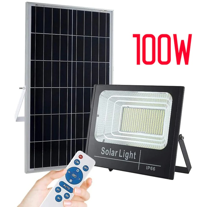 Proiector Solar Jortan 100W, Lampa Incarcare Solara, Panou Solar - eMAG.ro