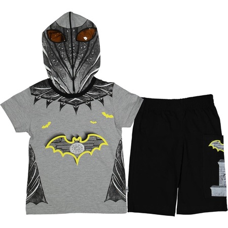 Costum copii Batman tricou cu cagula si pantaloni scurti, Bumbac, Gri ...