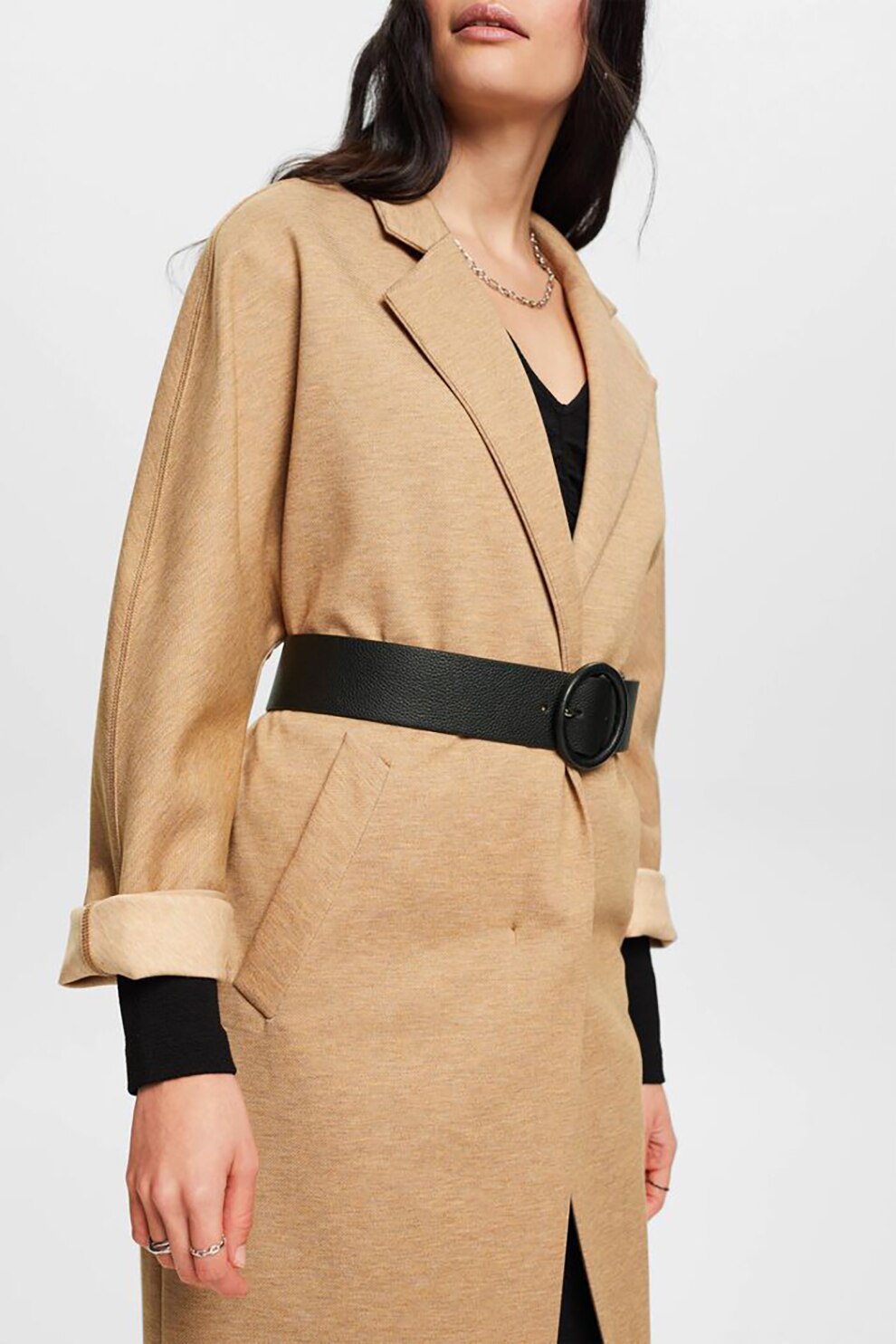 Esprit, Curea de piele cu catarama rotunda, Negru, 85 - eMAG.ro