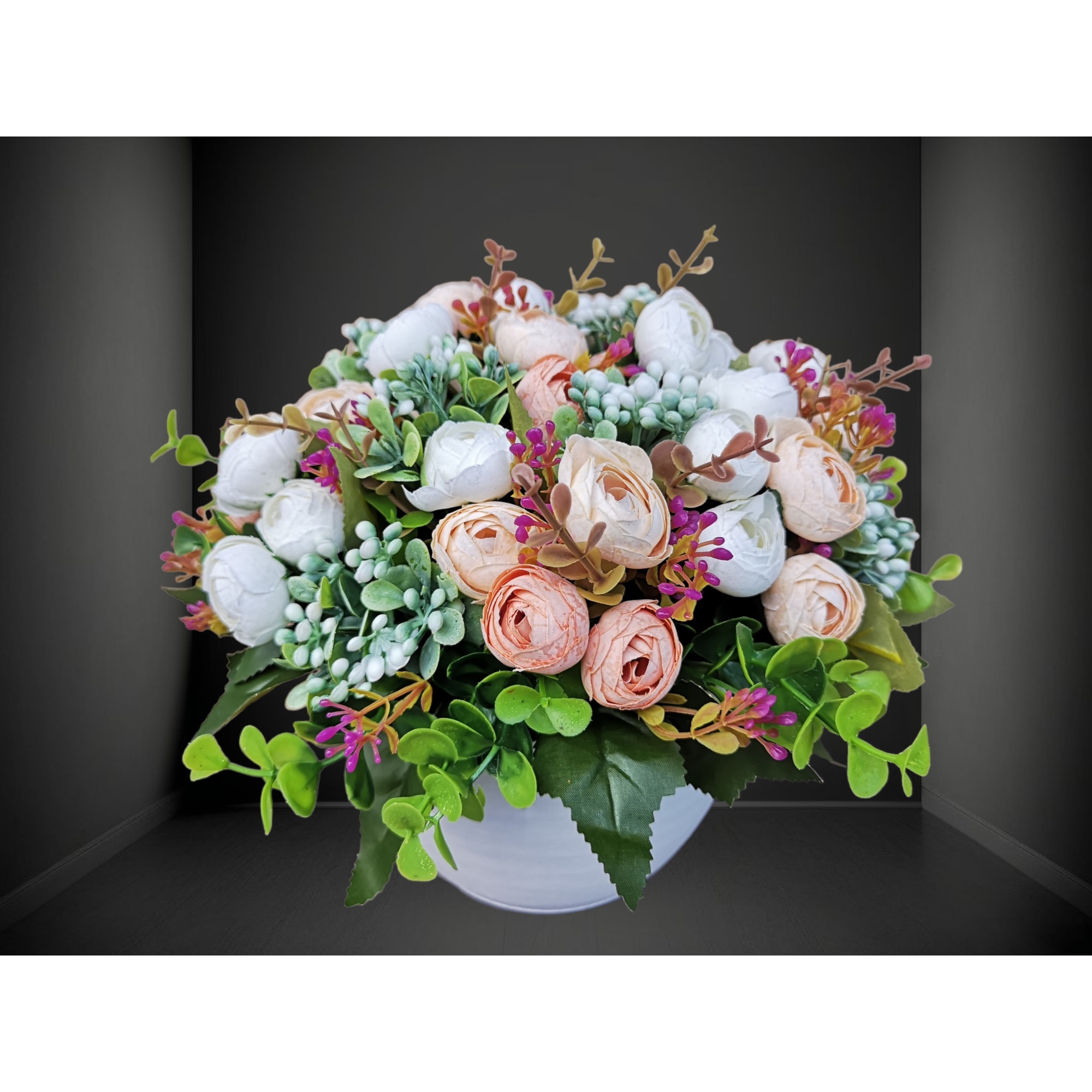 Aranjament floral colorat, diametru 22 cm, cu flori artificiale, DADY ...
