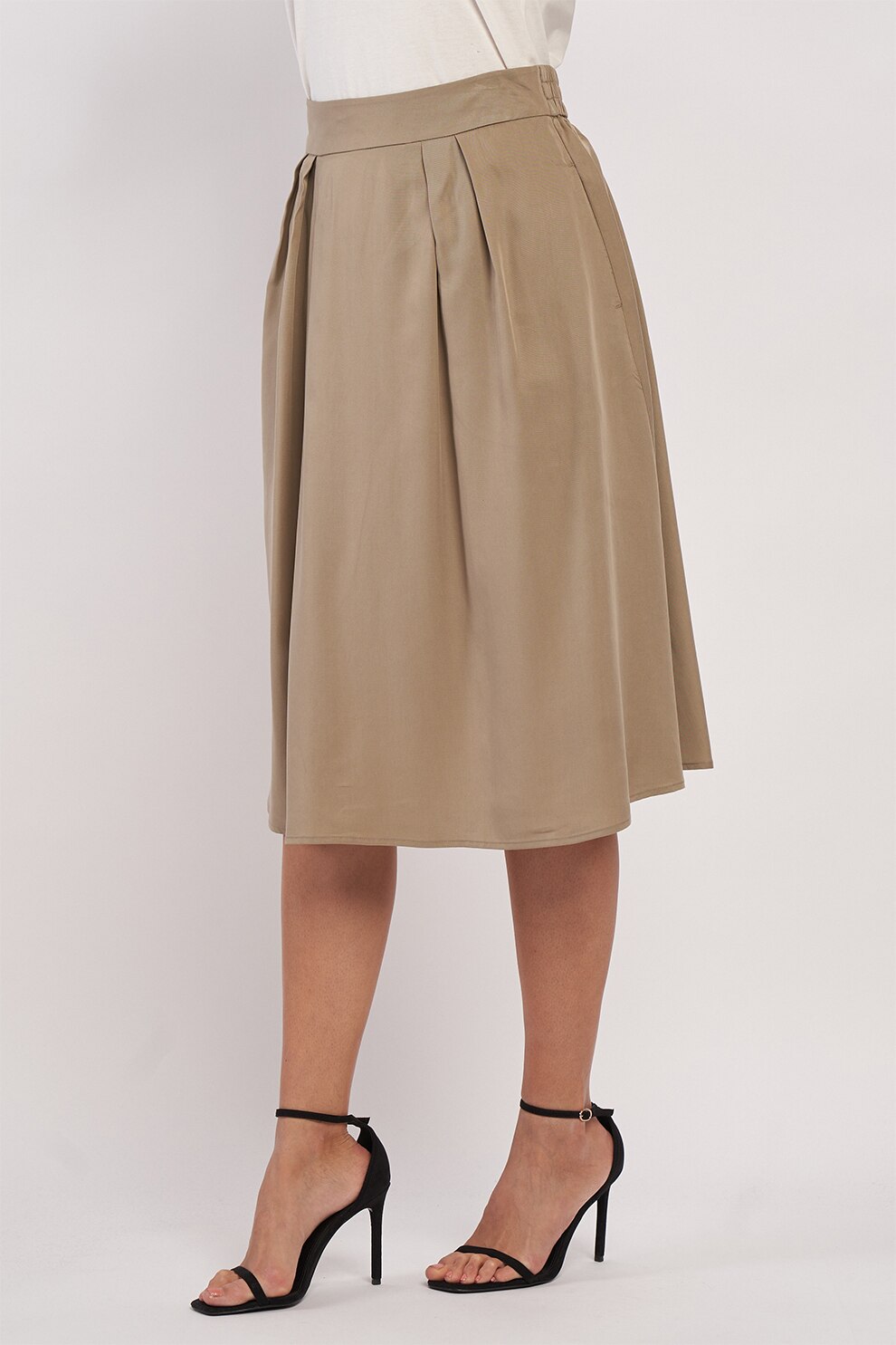 Timeout, Fusta midi evazata cu buzunare, Camel, M - eMAG.ro