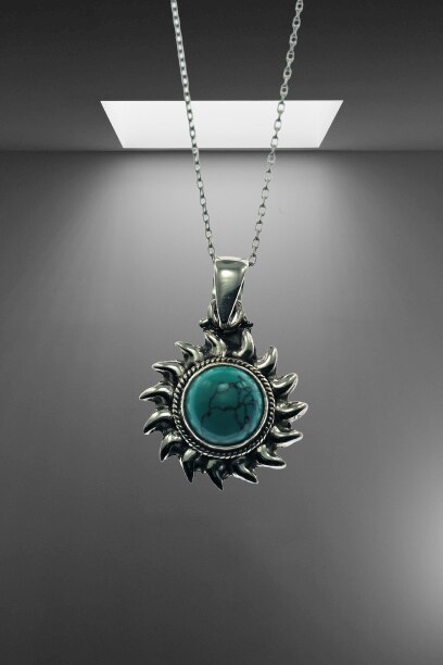 Colier din argint 925 TSR, cu pietre naturale turcoaz rotund model 1 ...