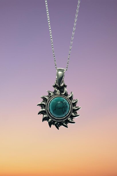 Colier din argint 925 TSR, cu pietre naturale turcoaz rotund model 1 ...