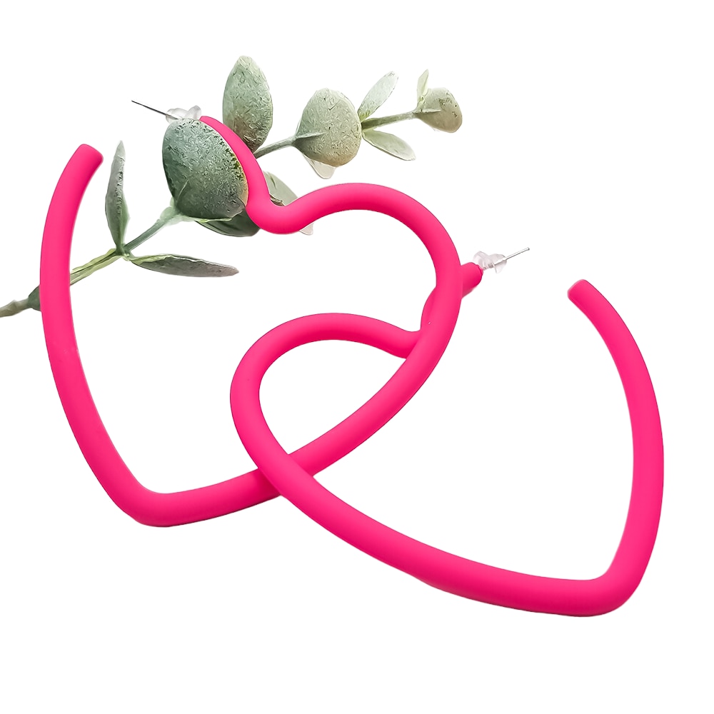 Cercei Hoop ”Let me love you”, din polirasina, fucsia, in forma de ...