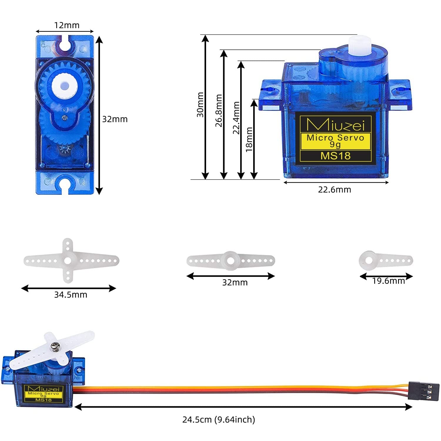 Kit servomotor SG90 9G, 10 bucati, 4.8V - 6.0V, unghi operare 0°-180°, pentru masina RC, Robot ...