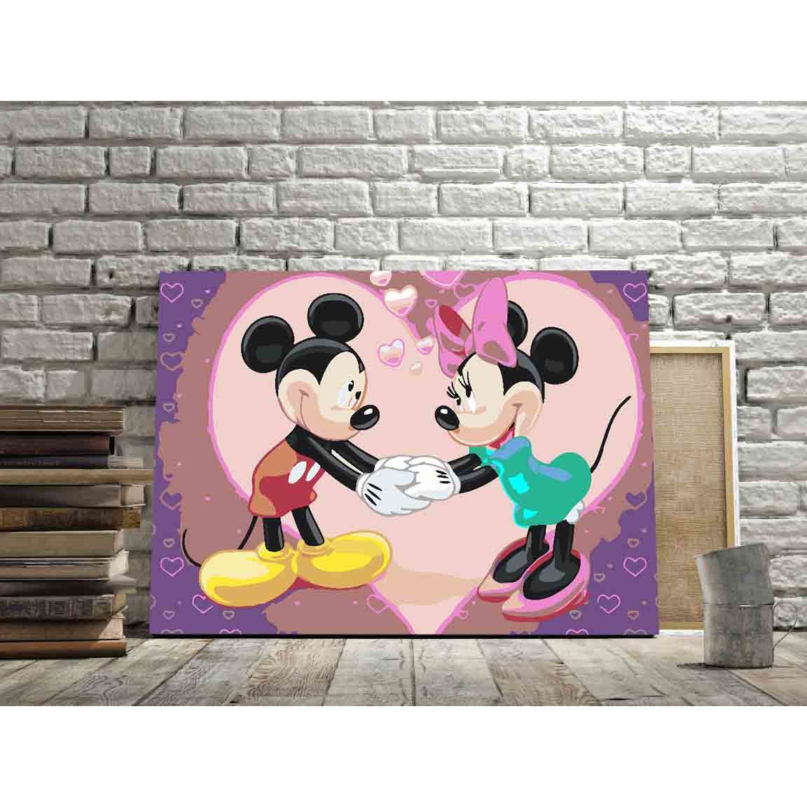 Set pictura pe numere Mickey and Minnie mouse 3418, panza bumbac pe ...