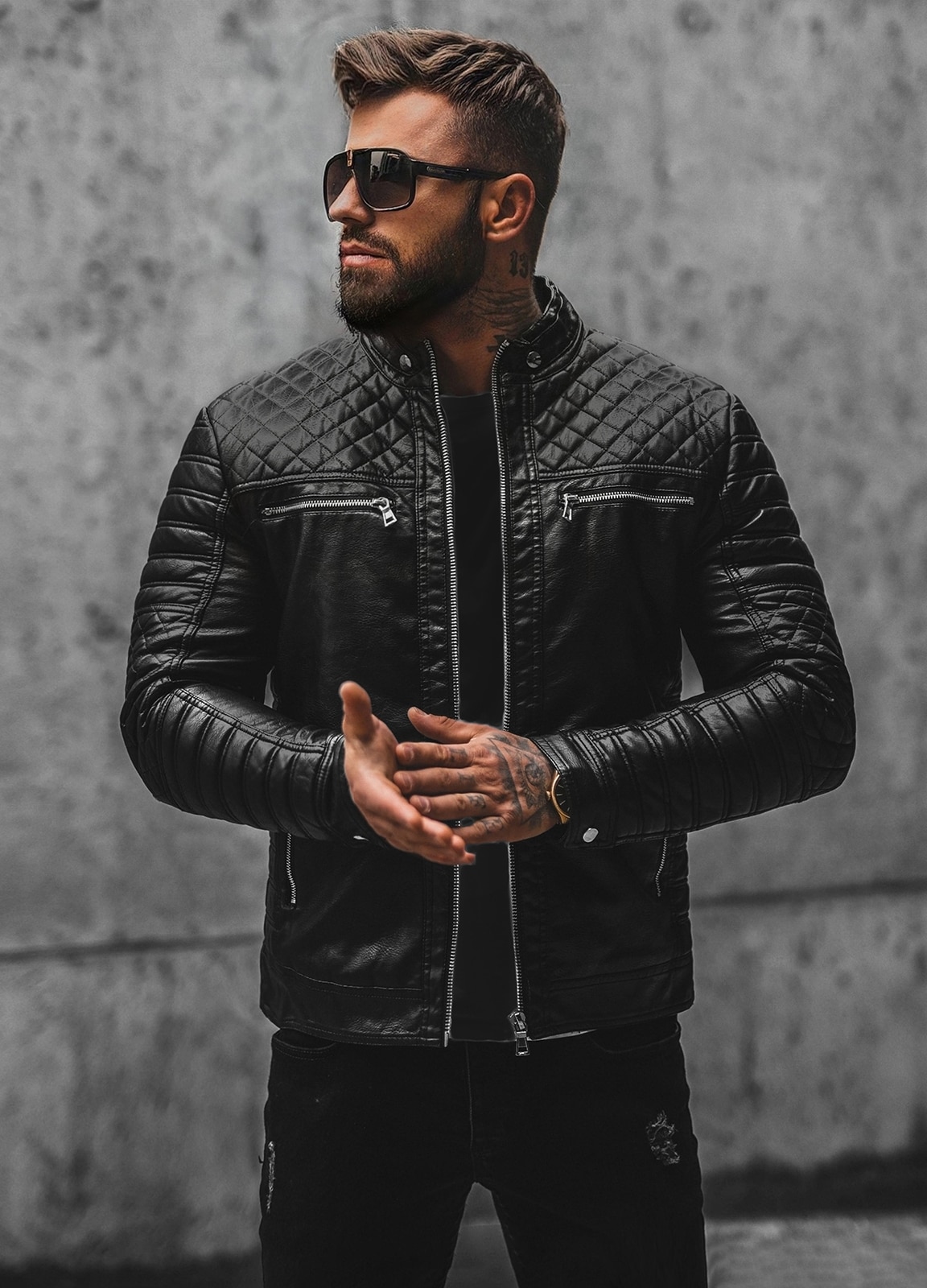 Geaca de piele barbati neagra OZONEE JS/11Z8002Z - eMAG.ro