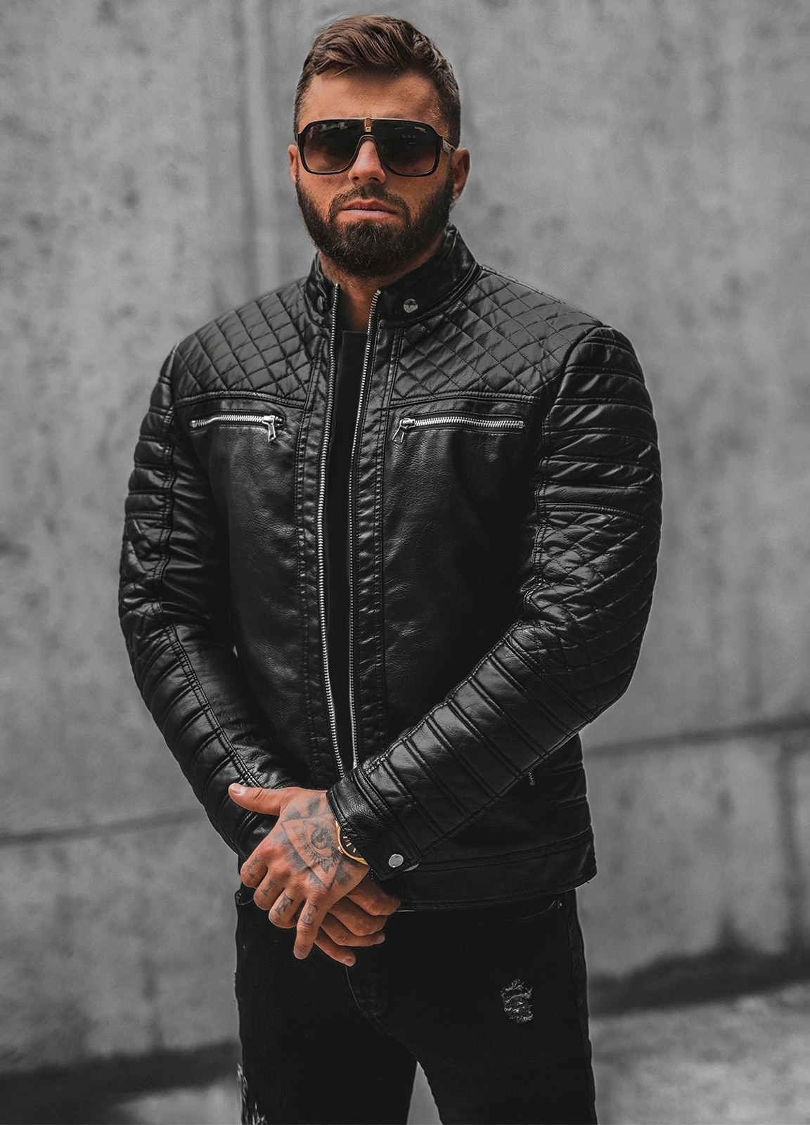 Geaca de piele barbati neagra OZONEE JS/11Z8002Z - eMAG.ro