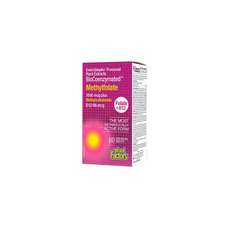 Supliment alimentar, Natural Factors, Metilfolat+B12 BioCoenzimat, 60 ...