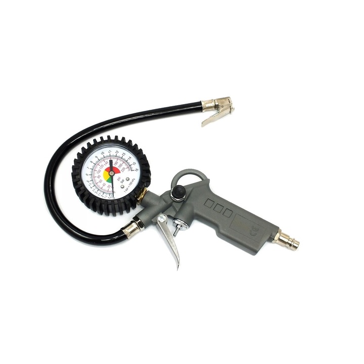 Pistol umflat roti, manometru, 0-16 bari, Silver - eMAG.ro