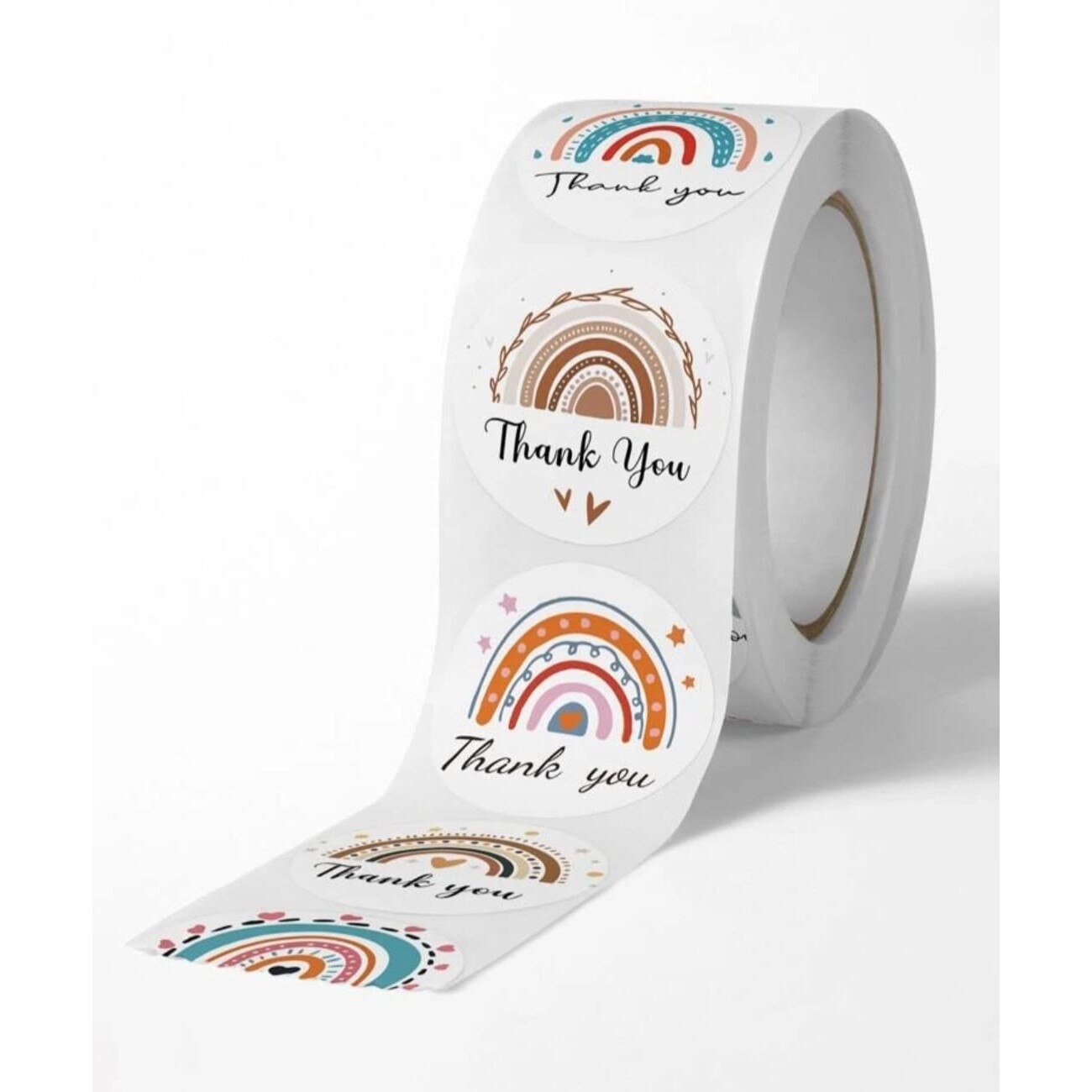 Rola cu 500 de etichete autocolante, Thank you, 2.5 cm diametru, 8 modele diferite curcubeu ...