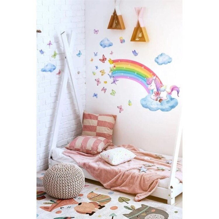 Sticker Copii Baby Unicorn Curcubeu si Fluturi 1 Folie - eMAG.ro