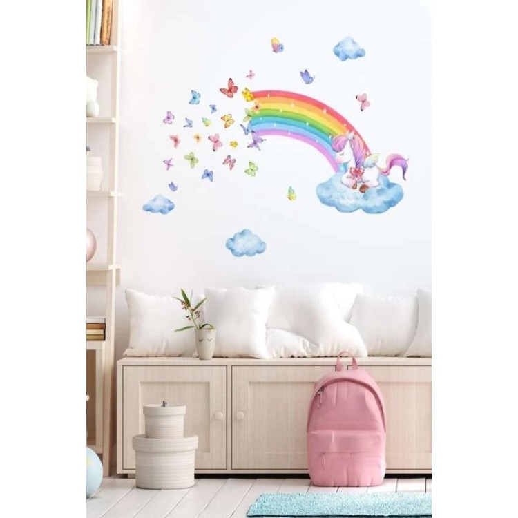Sticker Copii Baby Unicorn Curcubeu si Fluturi 1 Folie - eMAG.ro