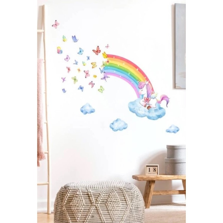 Sticker Copii Baby Unicorn Curcubeu si Fluturi 1 Folie - eMAG.ro