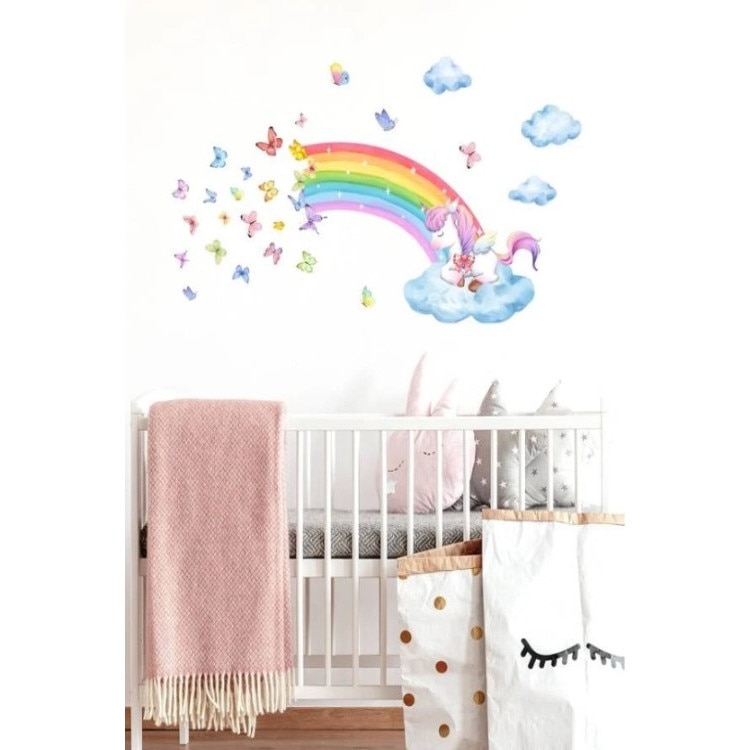 Sticker Copii Baby Unicorn Curcubeu si Fluturi 1 Folie - eMAG.ro