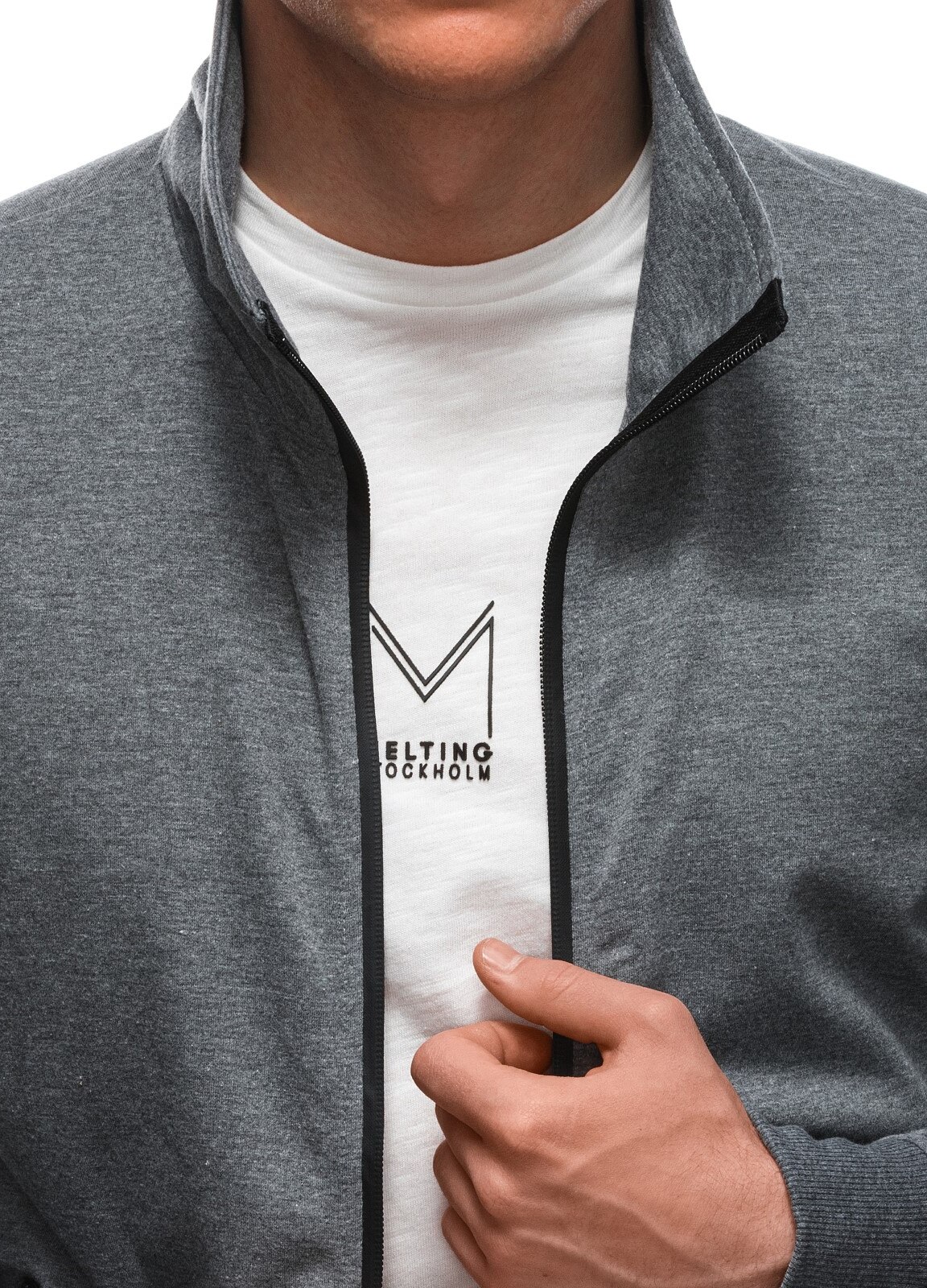 Bluza EDOTI B1556, Barbati, Cu fermoar, Basic, Gri inchis, M - eMAG.ro