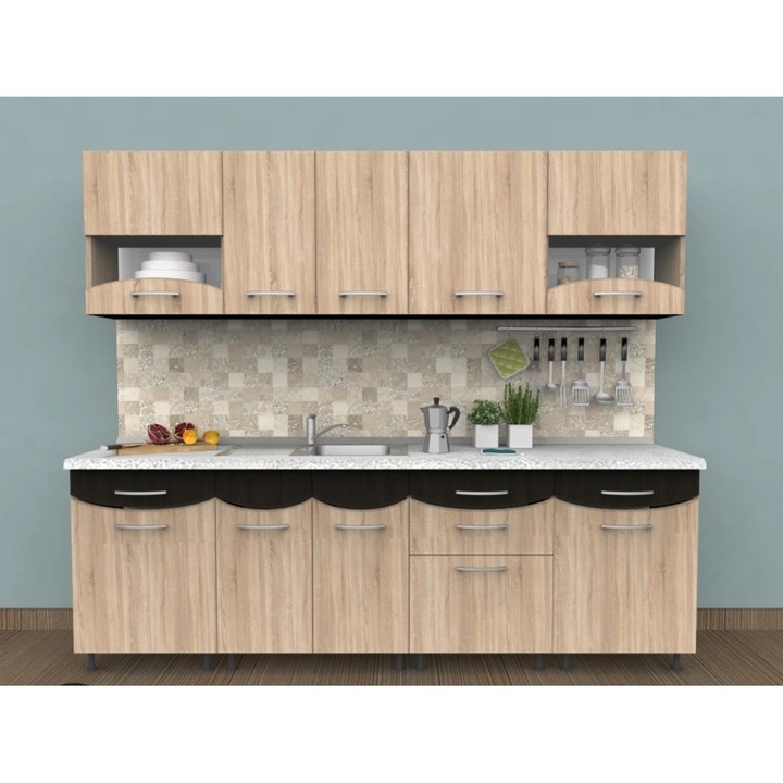 Set mobila bucatarie Diana, wenge&sonoma,2.6m - eMAG.ro
