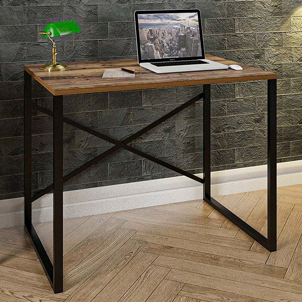 Birou office design industrial, Mona, metal si PAL, stejar - eMAG.ro